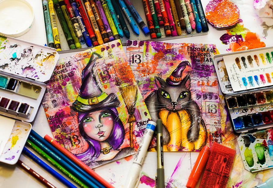 Free Mini-Class: Halloween Witch & Cat Artjournal Pages » Cre8tive ...