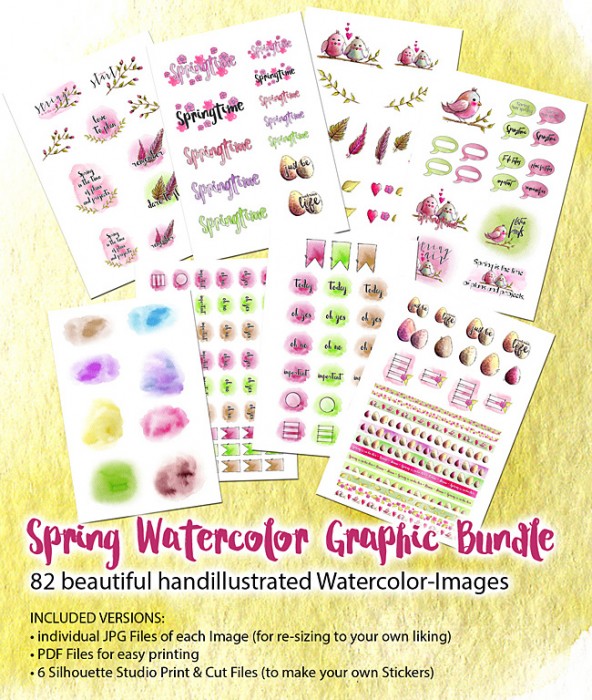 Spring Watercolor Printables / Clipart for Plannersticker, Cards and ...